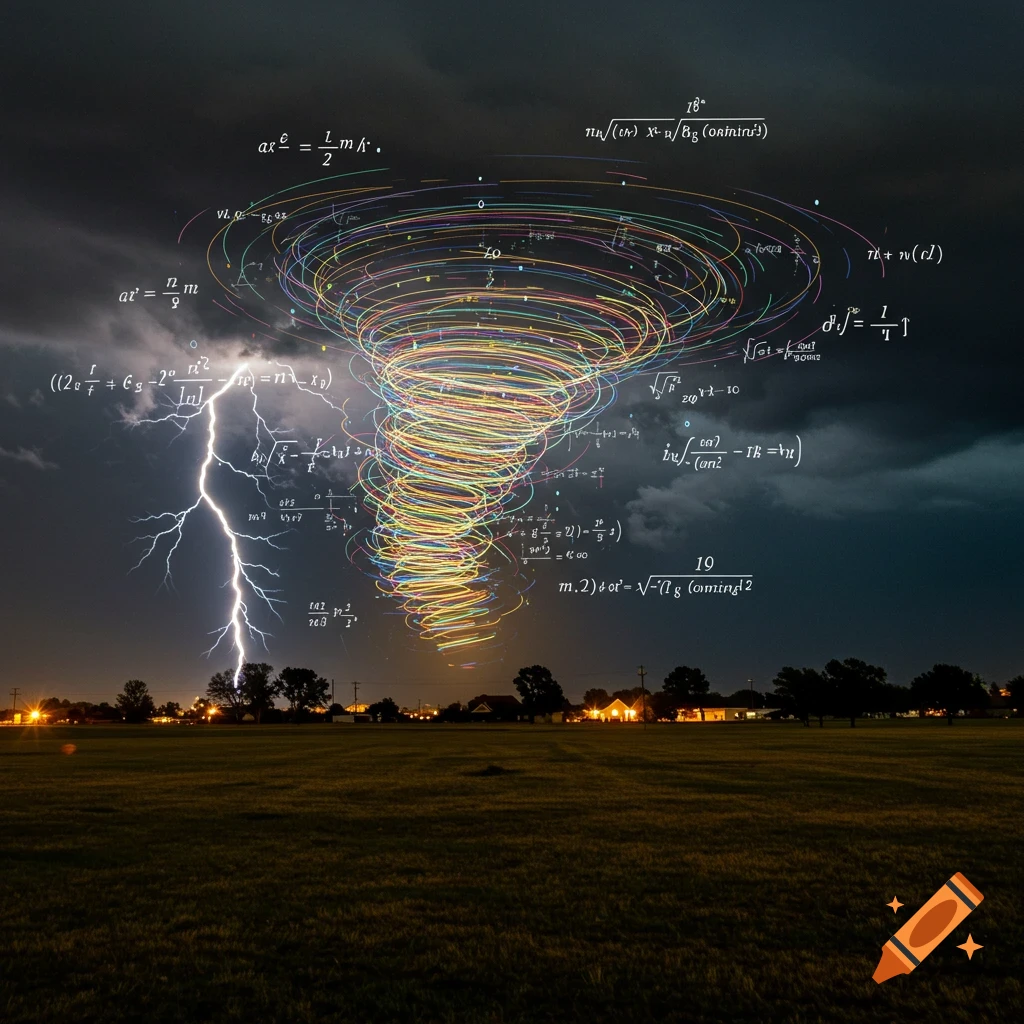 Tornado depicted with meteorological formulas on Craiyon