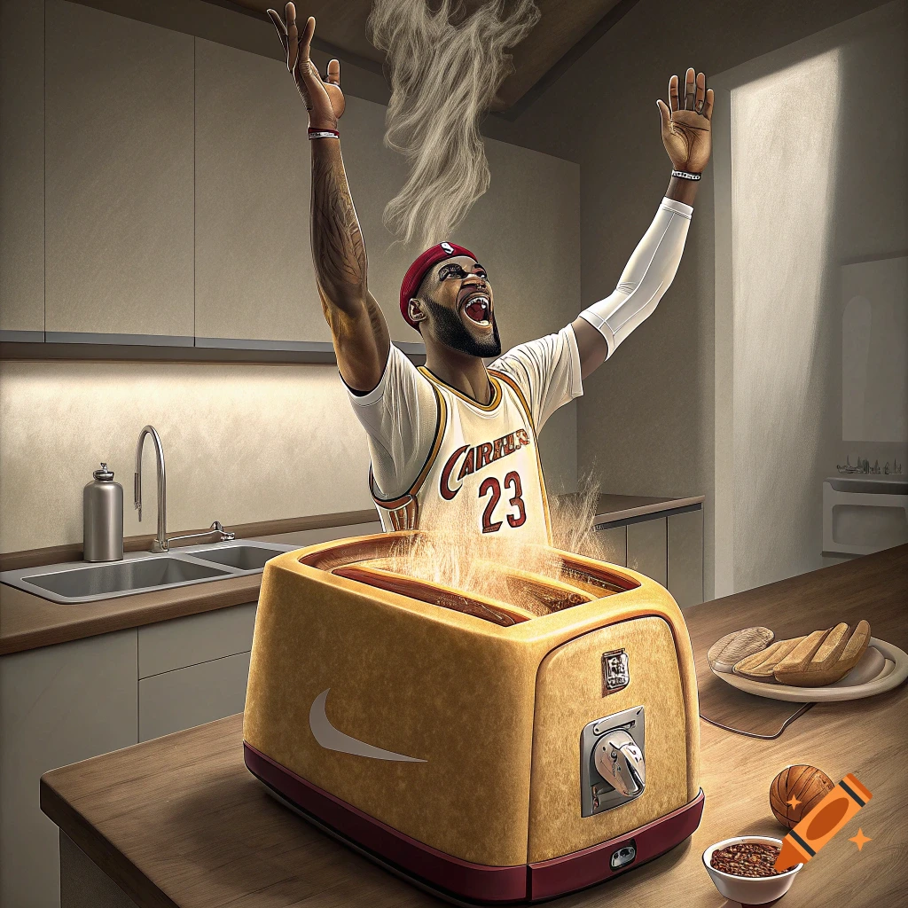 Caricature of LeBron James carrying a giant pizza slice underwater ...