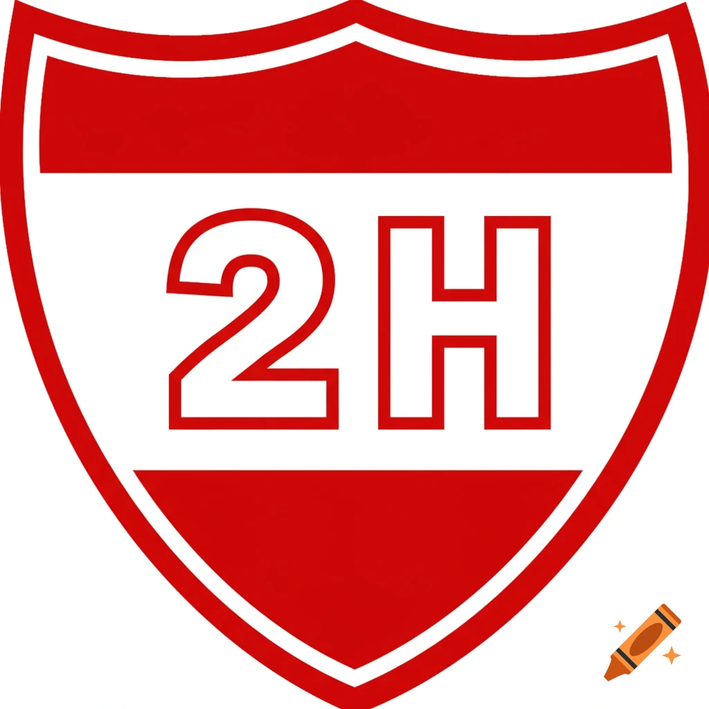 Soccer league logo with red shield and white '2H' text on Craiyon