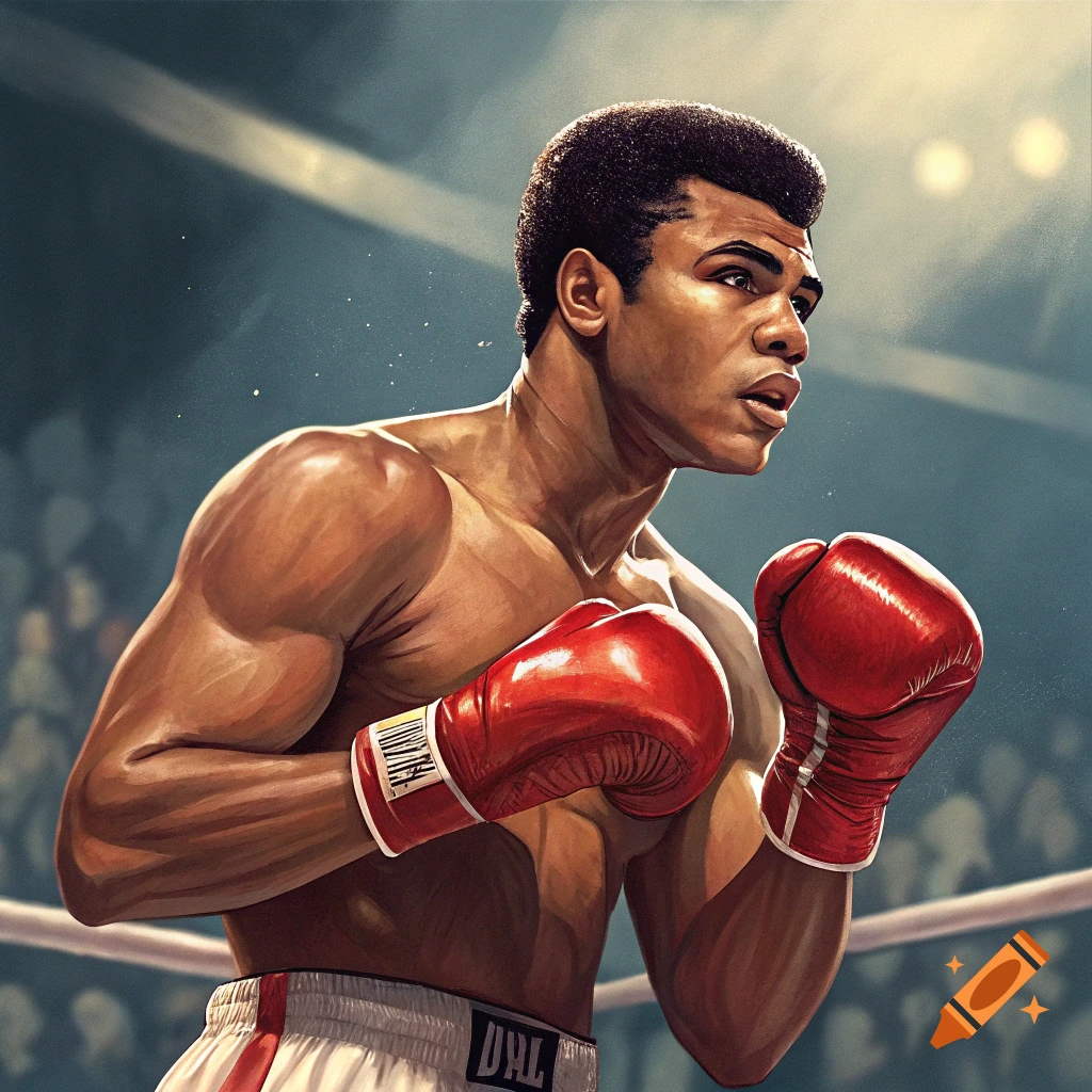 Illustration of Muhammad Ali facing the Pope in a boxing ring, both in ...