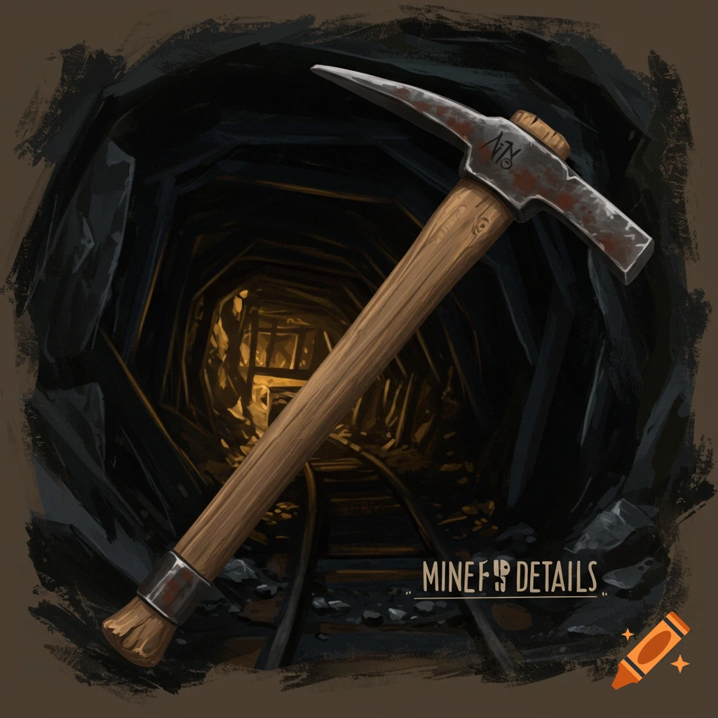 Pick ax with the text 'miner details' on Craiyon