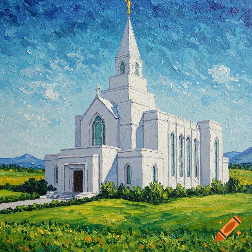 Draper Utah Temple styled as The Church at Arles on Craiyon