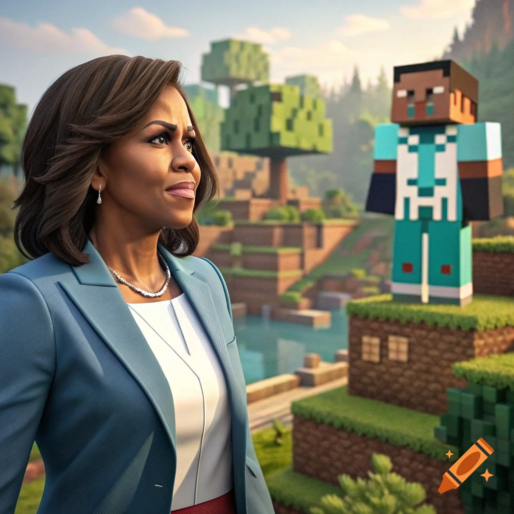 Alex in live-action Minecraft movie, portrayed by Michelle Obama on Craiyon