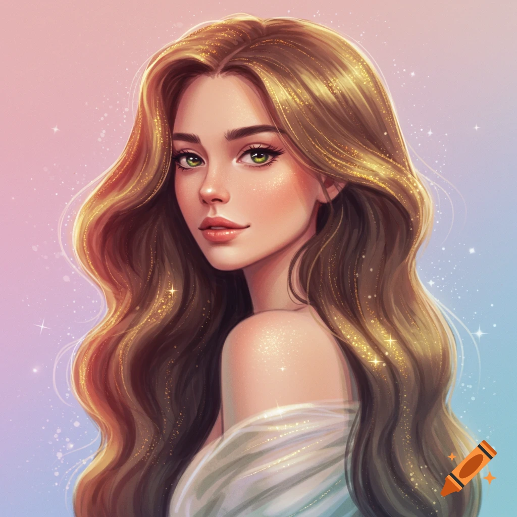 Beautiful girl with long, dark blonde highlighted hair on Craiyon