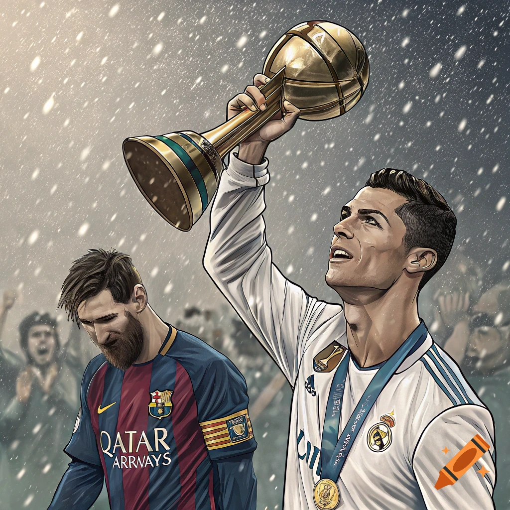 Illustration of Cristiano Ronaldo celebrating with a trophy while ...