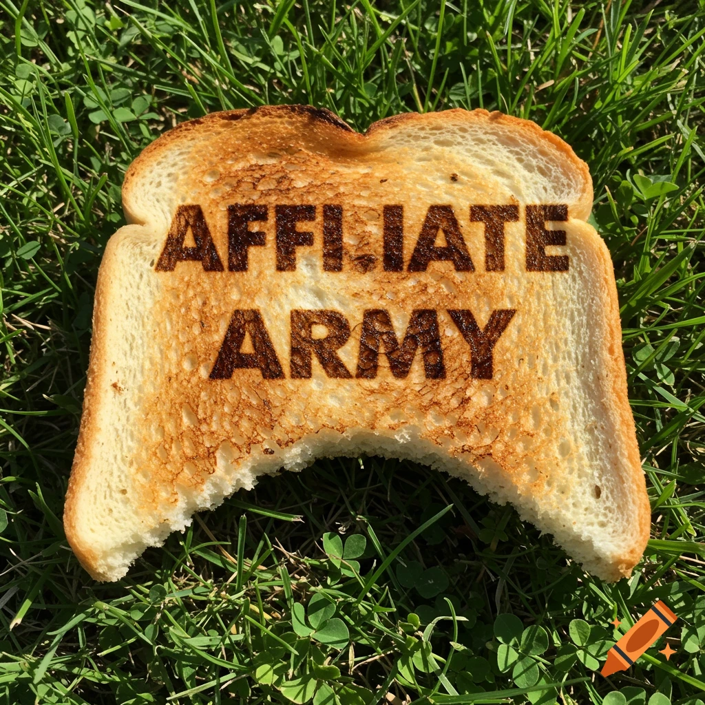 Toast with 'Affiliate Army' burned into it on Craiyon