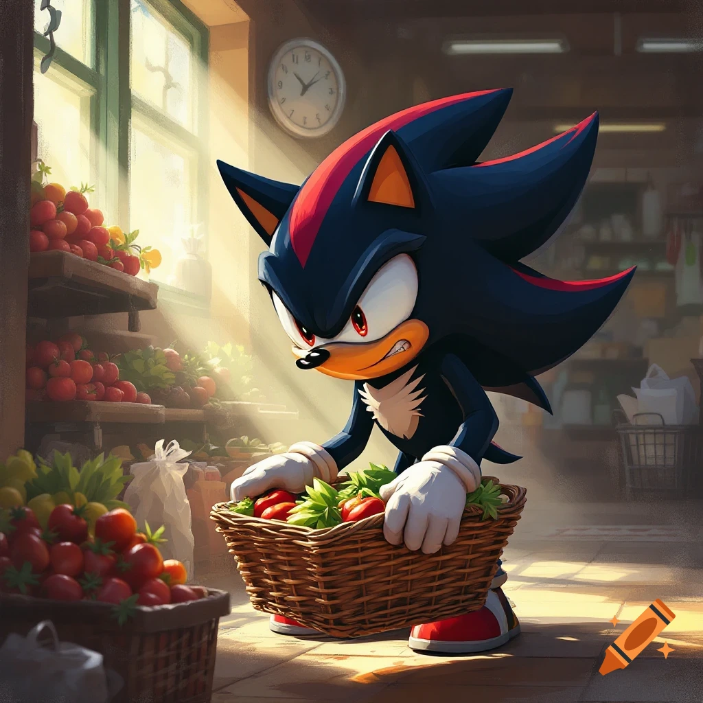Shadow the Hedgehog grocery shopping, receiving messages from Sonic on ...
