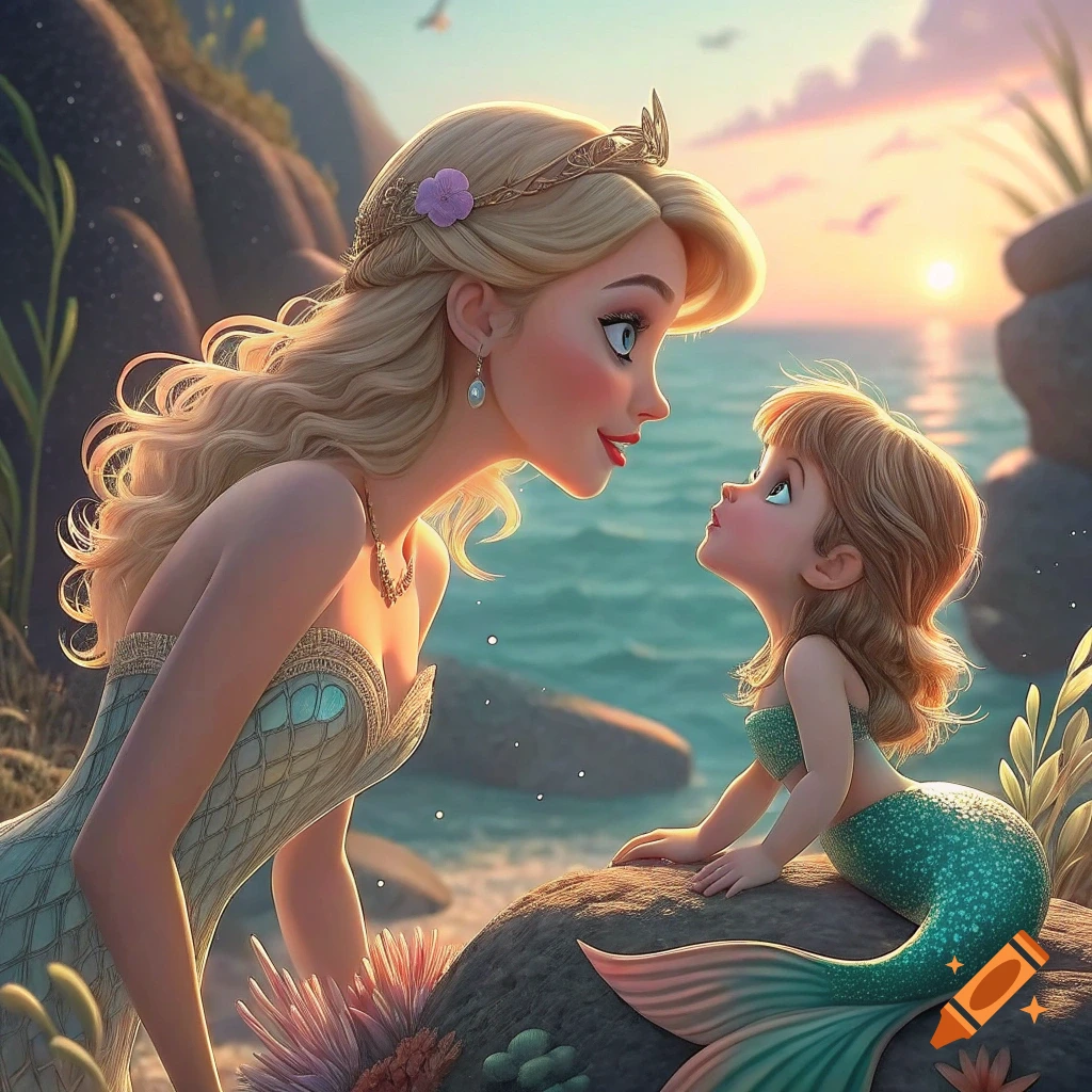 Taylor Swift adopting a mermaid child in an animation on Craiyon