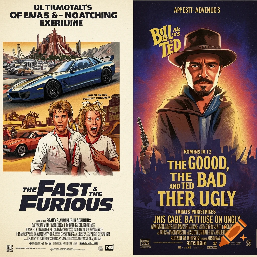Movie poster featuring 'The Fast and the Furious', 'Bill and Ted's ...