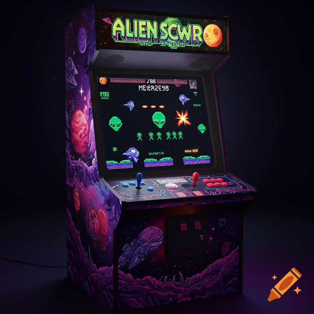 Vintage arcade cabinet with Polybius text and glowing grid screen ...