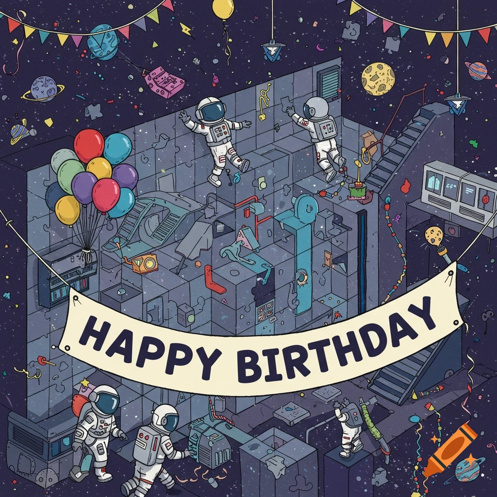 Escape room birthday card with astronauts on Craiyon