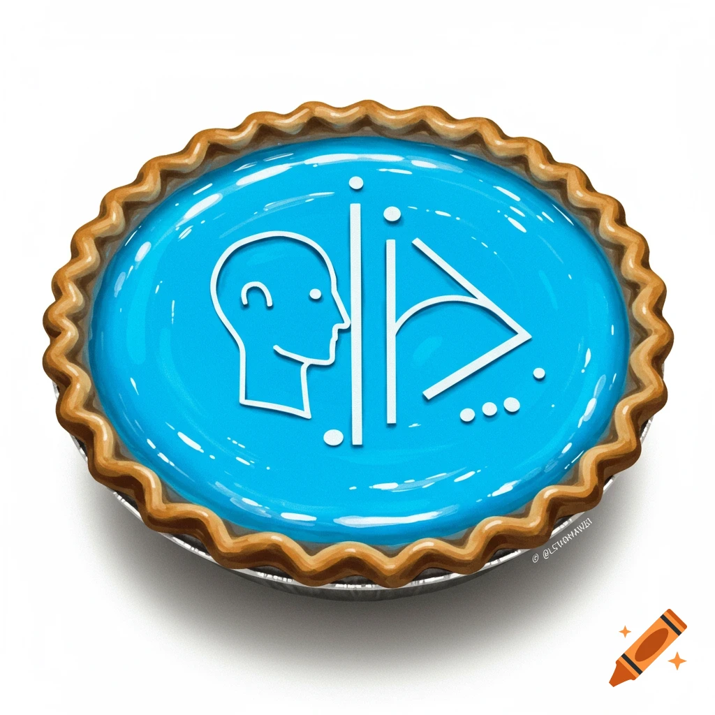 A pie with bright blue filling and a white line-art symbol of a head ...