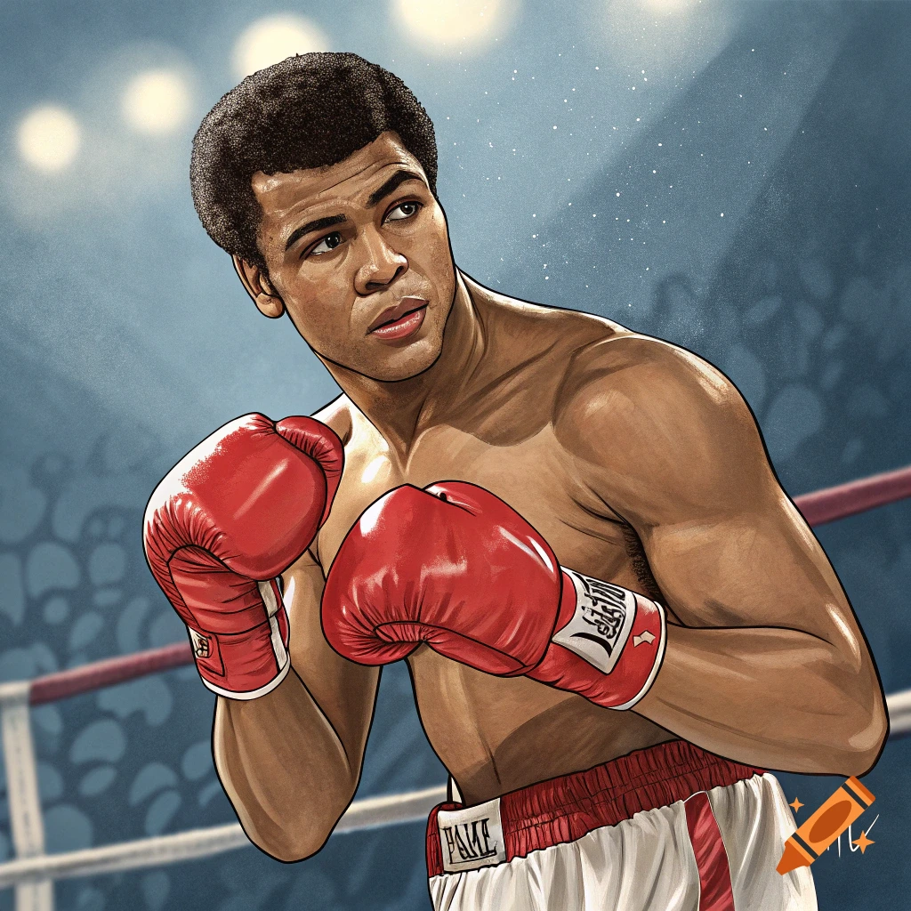 Illustration of Muhammad Ali facing the Pope in a boxing ring, both in ...