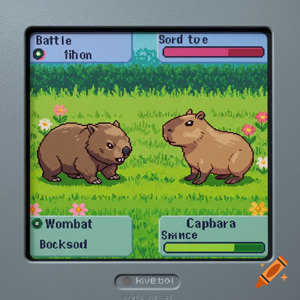 Gameboy Pokemon battle between a wombat and capybara on Craiyon