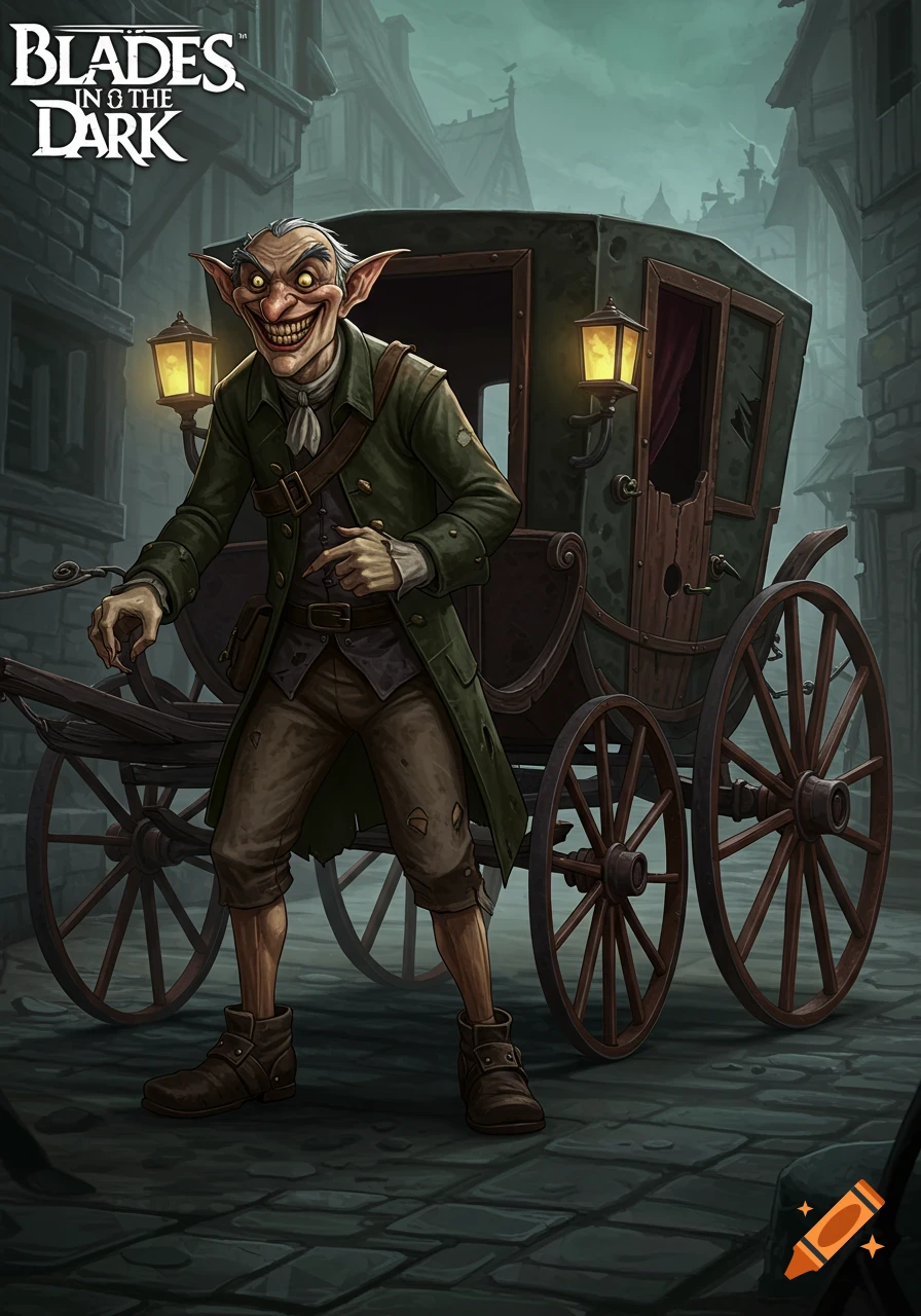 The Coachman from Pinocchio styled like Blades in the Dark on Craiyon