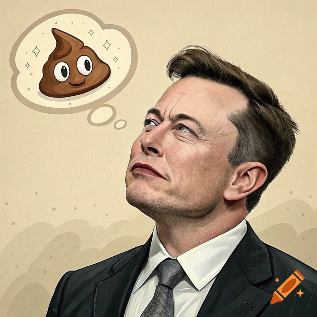 Elon Musk with turd emoji on head on Craiyon