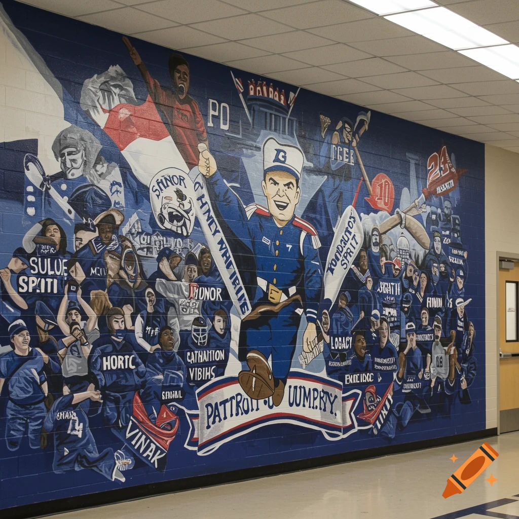 High school wall mural design showcasing school unity, pride, mascot ...