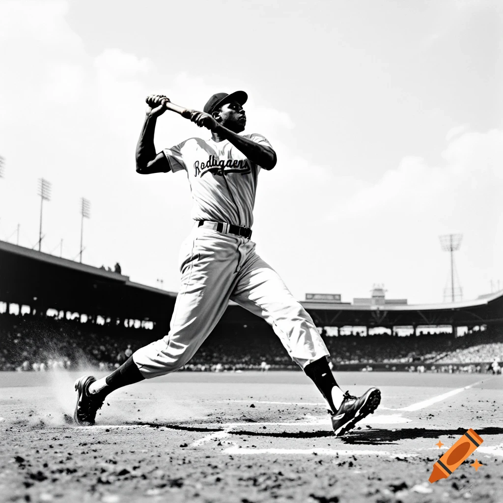 Black and white photo of a baseball player running on the field with a ...