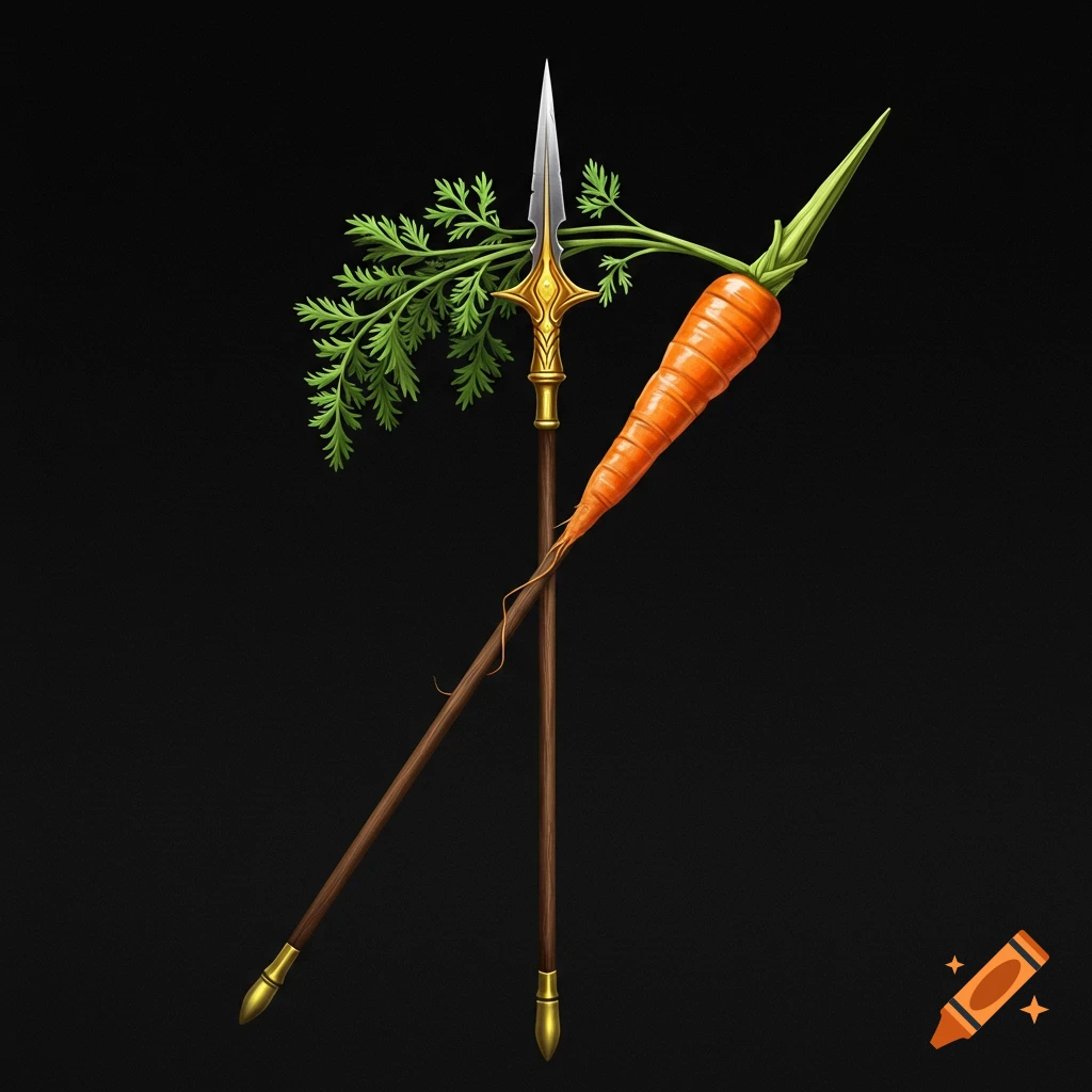 Gold spear with a carrot spearhead on Craiyon