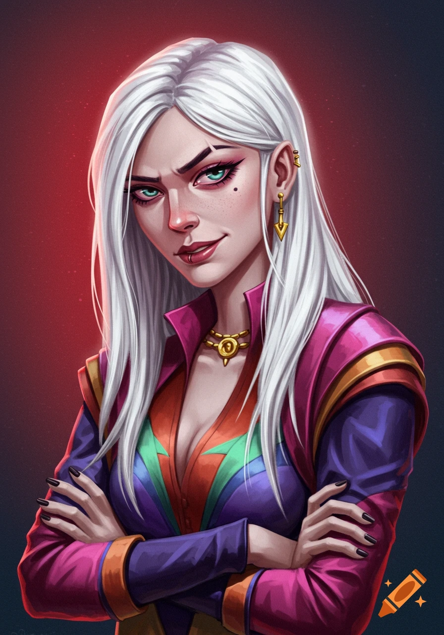 Jista De Tillderon, a twenty-year-old with long white hair, displays a ...