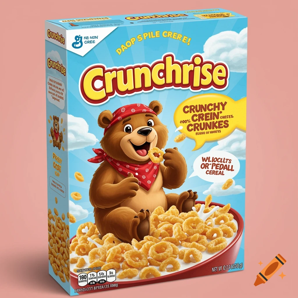 Cartoon illustration of a cereal box titled Oops! All Autism! with a child eating colorful ...