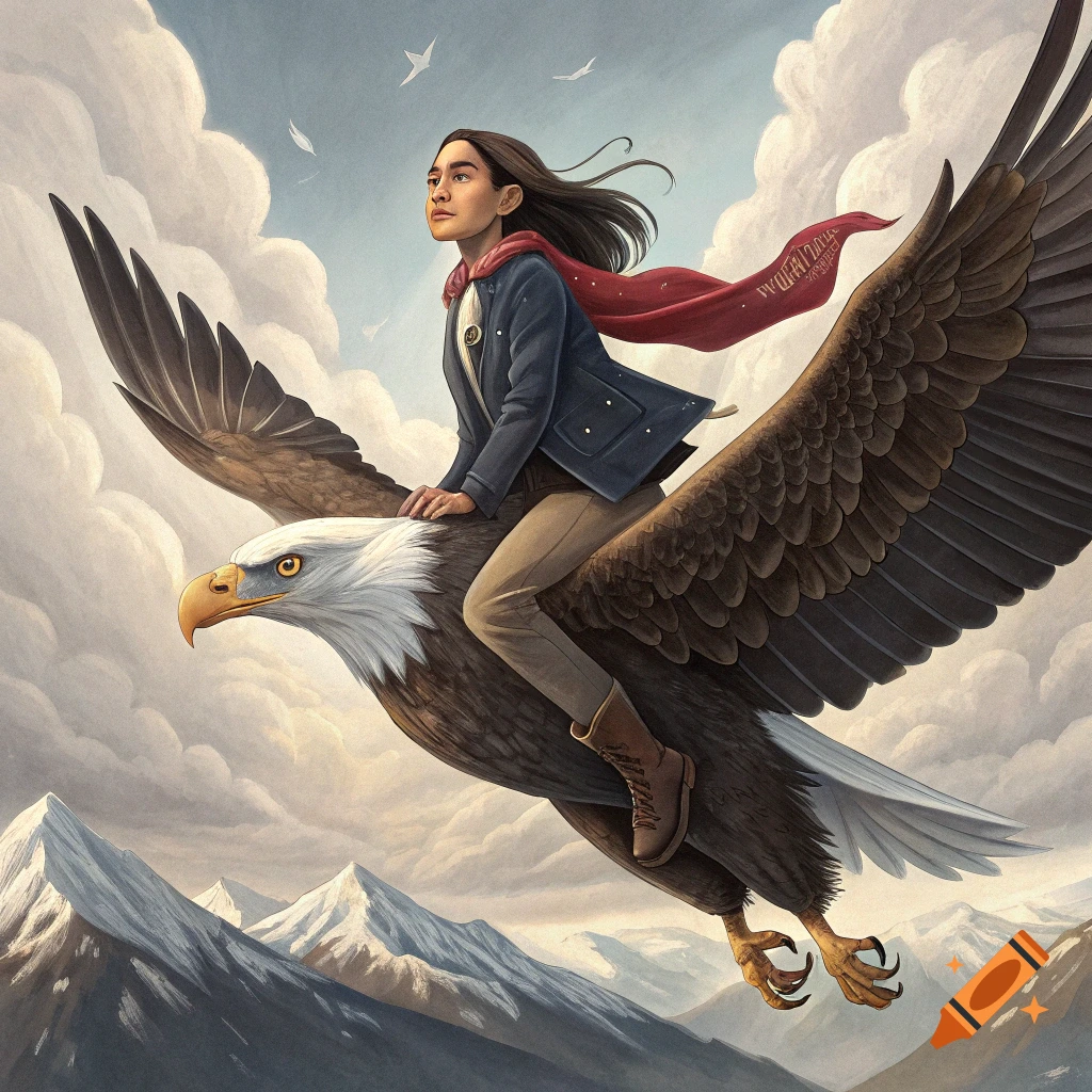 AOC riding an eagle on Craiyon