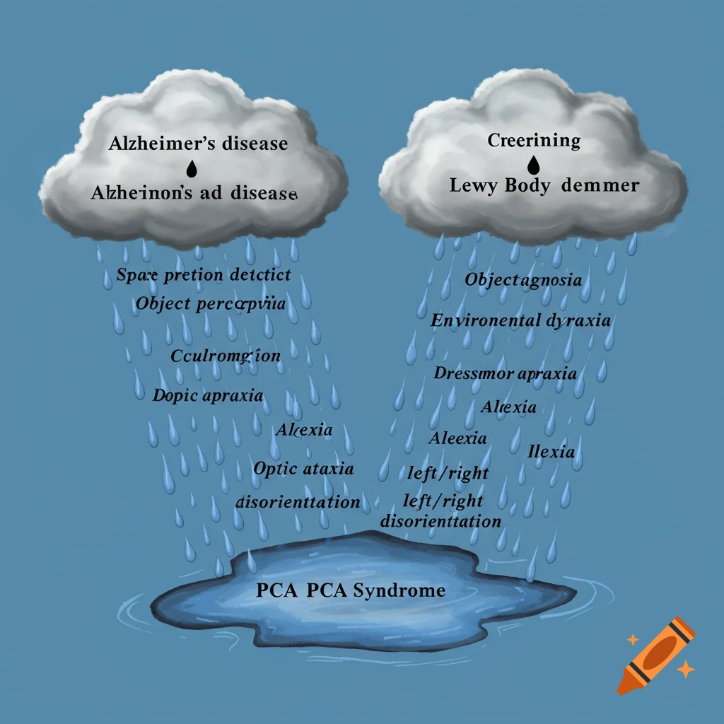Rain Clouds Labeled With Dementia Types Raining Down On PCA Syndrome rain-clouds-labeled-with-dementia-types-raining-down-on-pca-syndrome