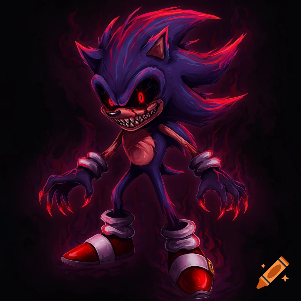 A creepy Sonic.exe character with glowing red eyes, sharp teeth, and ...
