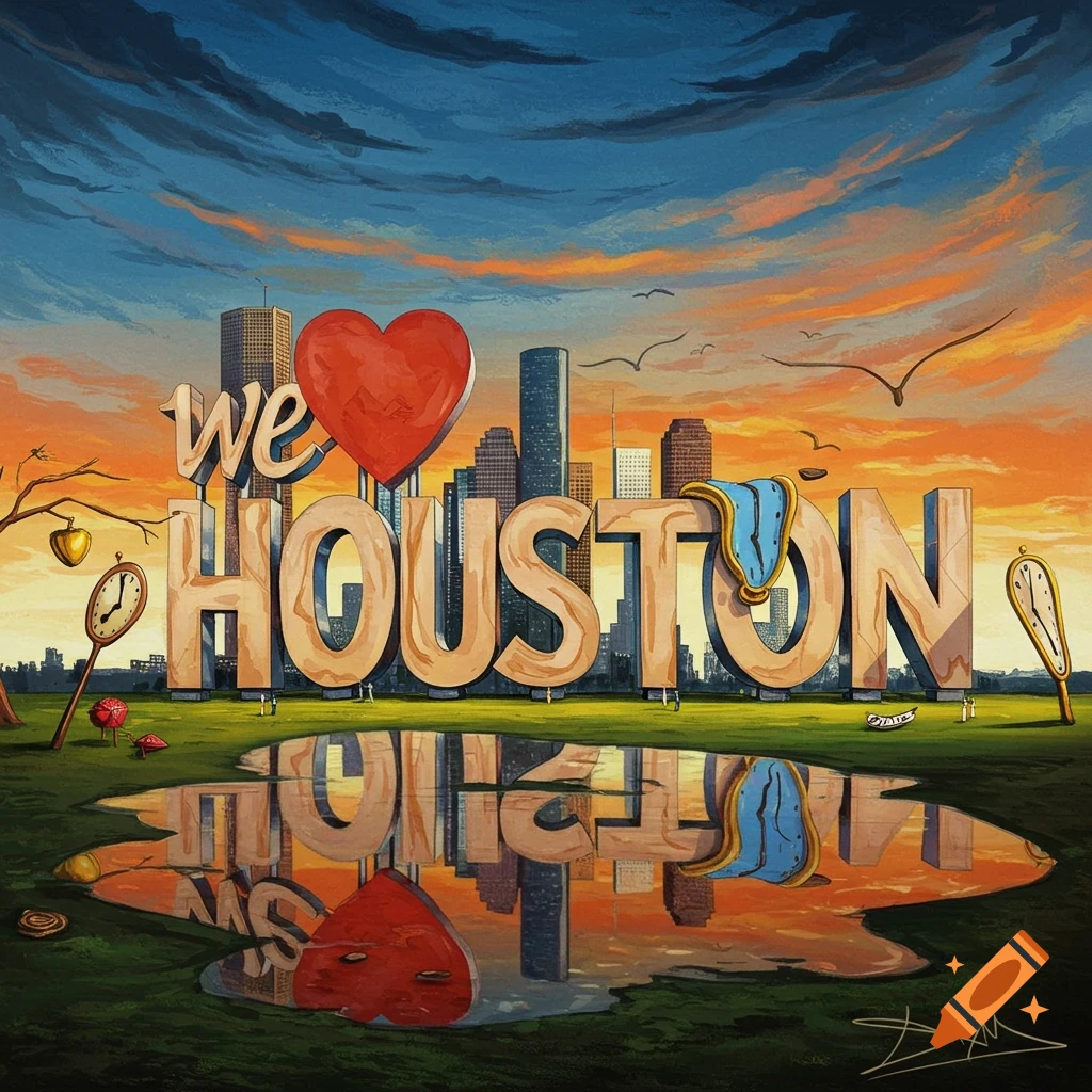"We Love Houston" sign in Dali style on Craiyon