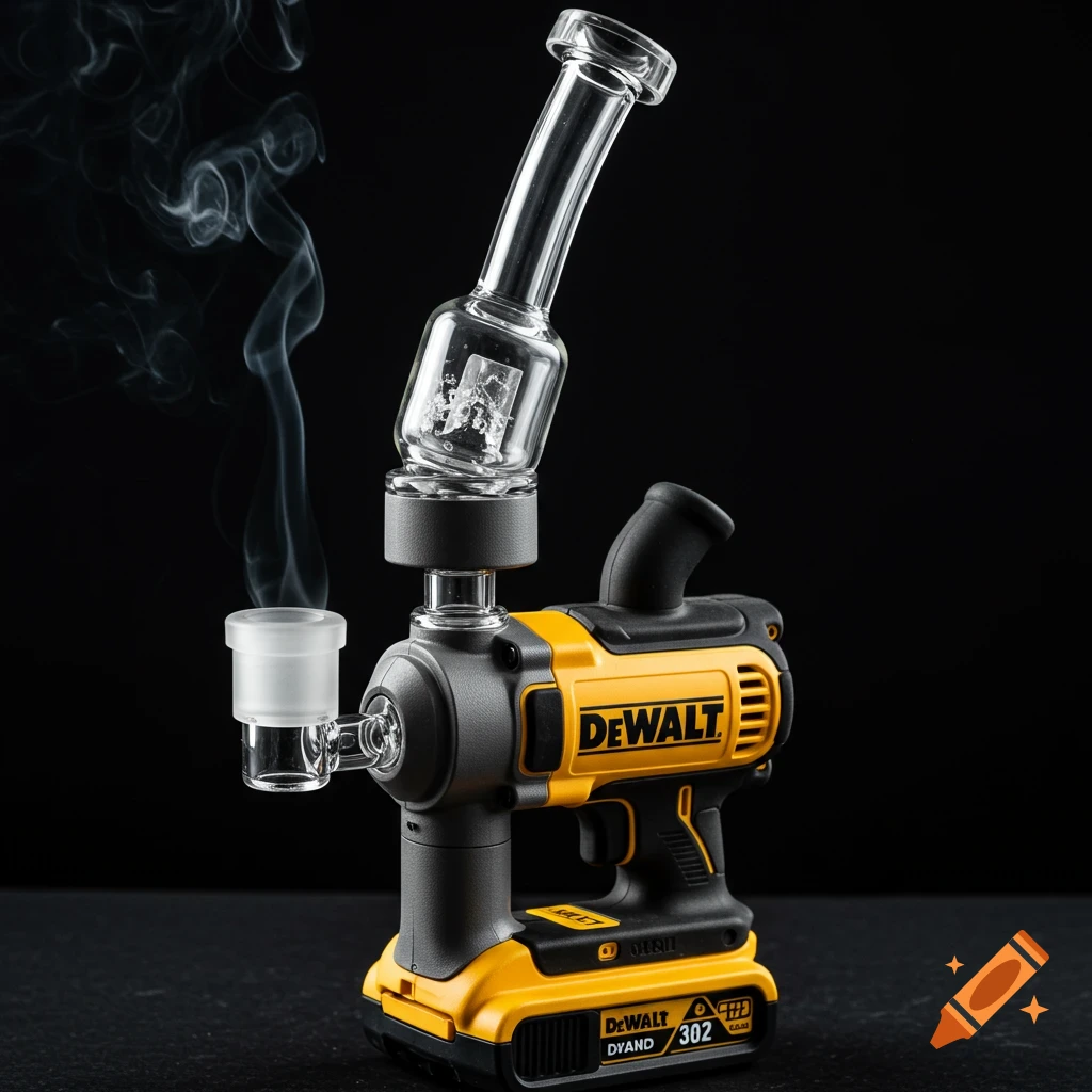 Quartz banger on DeWalt dab rig on Craiyon