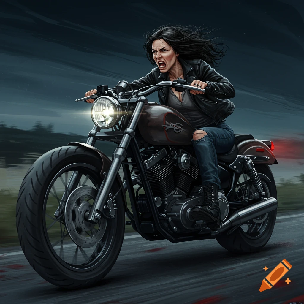 Lady riding a motorcycle on Craiyon