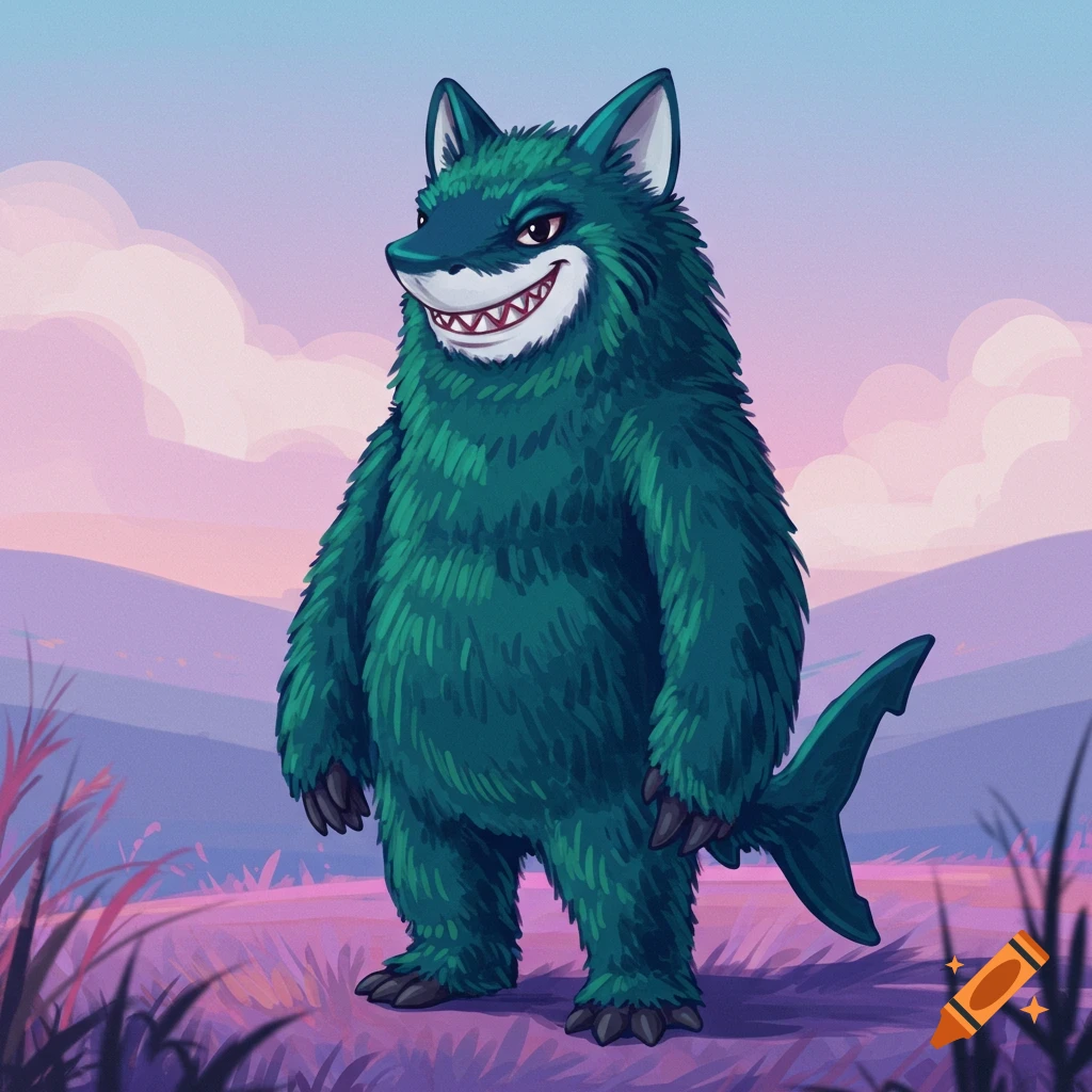 Standing furry shark on Craiyon