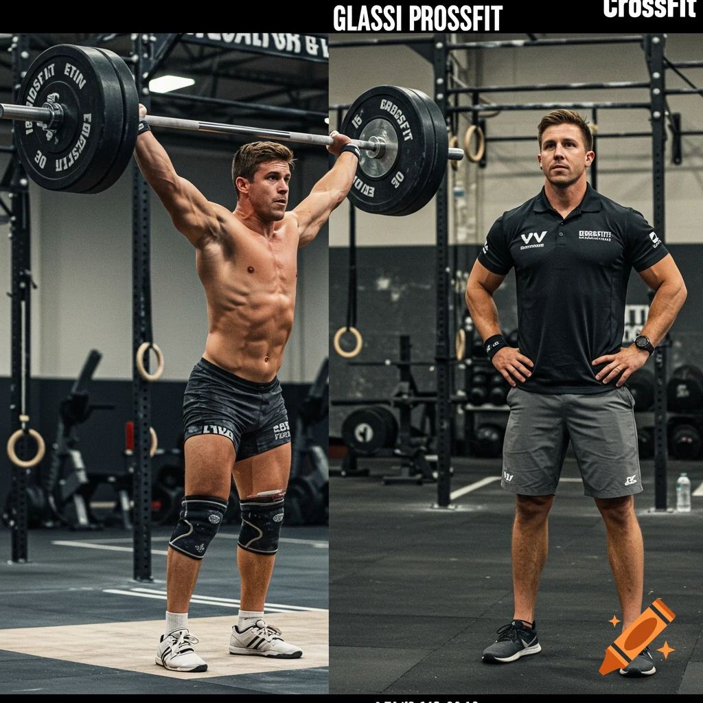 CrossFit athlete and coach split screen on Craiyon