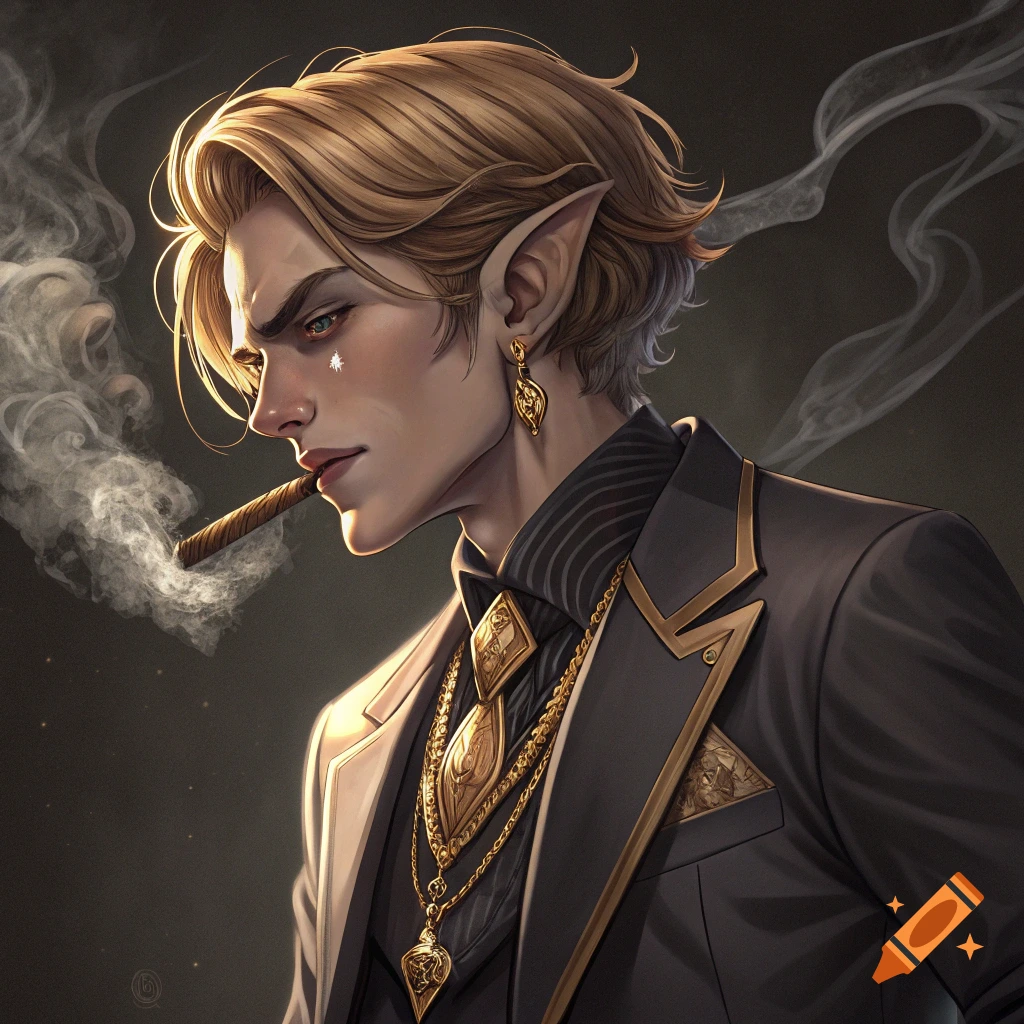 Fantasy Elf resembling Felix from Stray Kids as a cartel boss smoking a ...