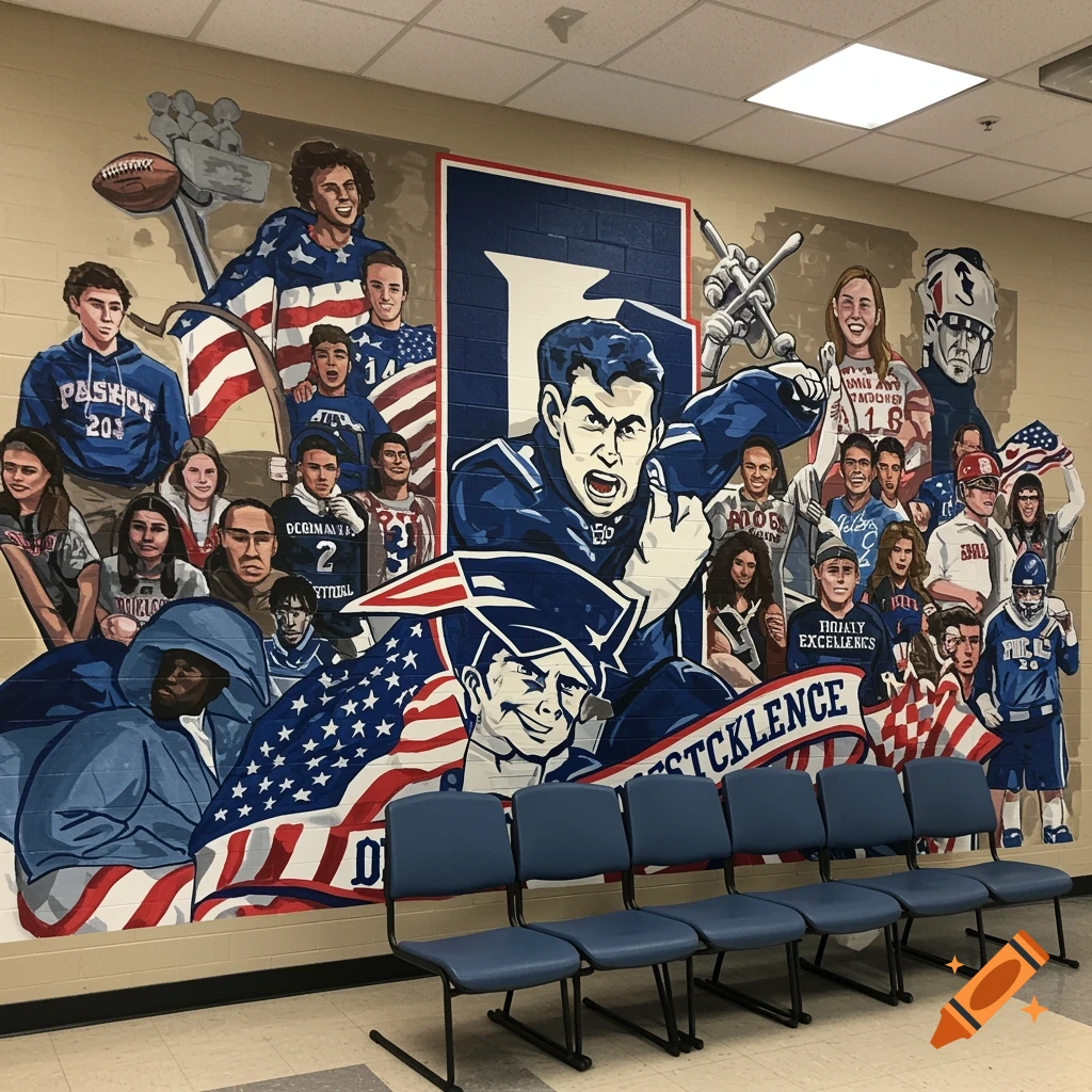 High school wall mural design showcasing school unity, pride, mascot ...