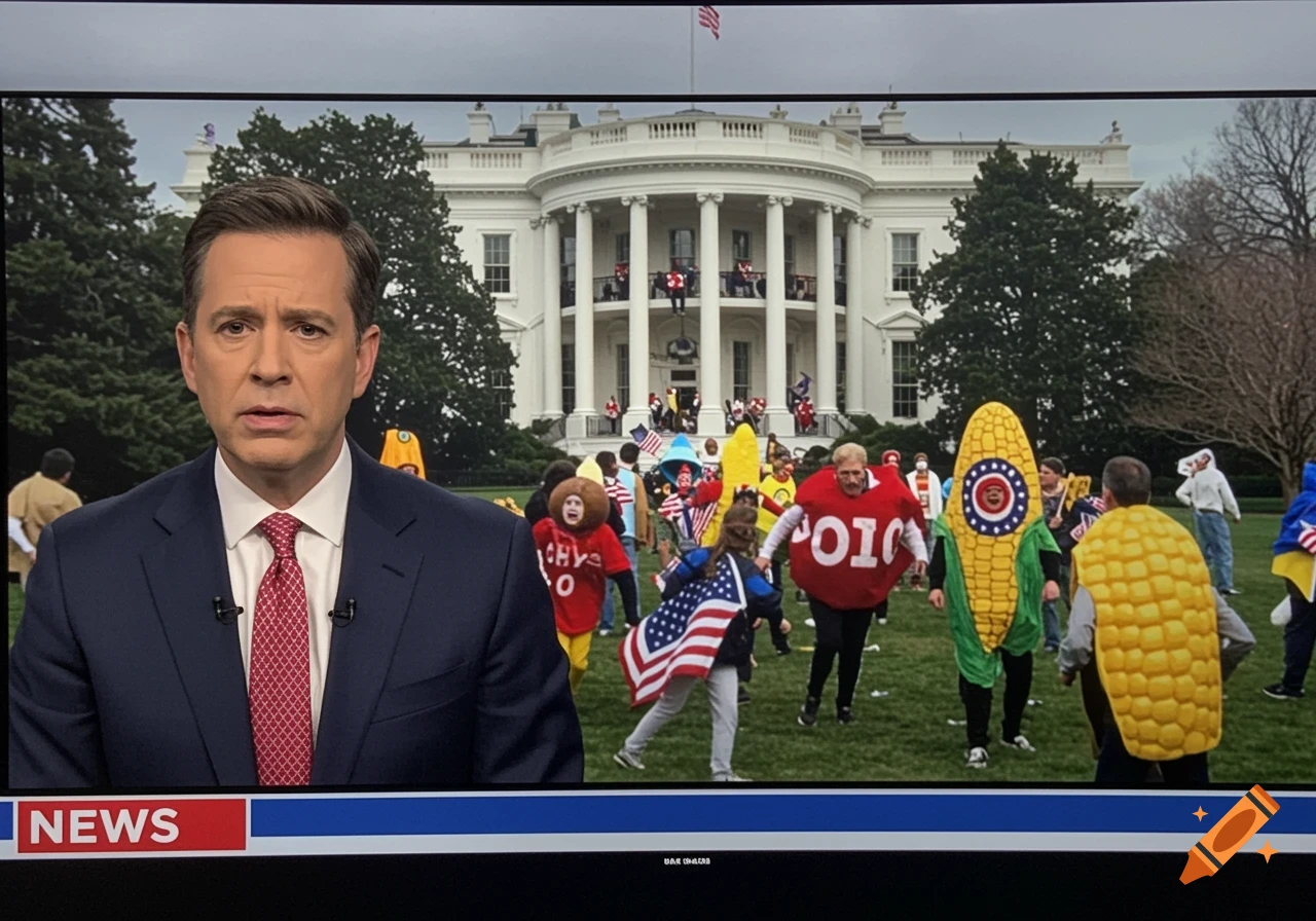 Ohio meme attack on the White House depicted in comic style on Craiyon