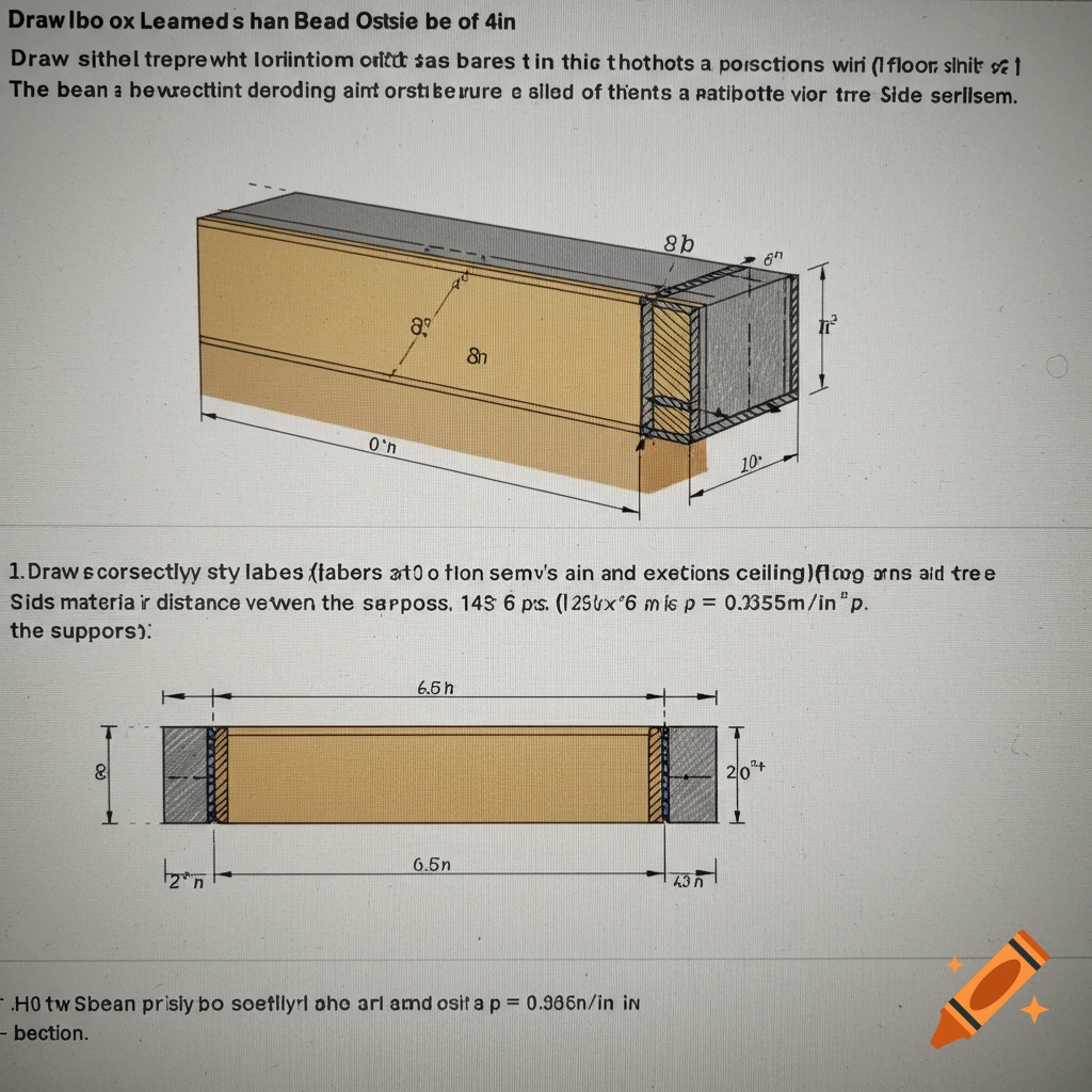 Labeled drawing of a hollow box beam with dimensions on Craiyon