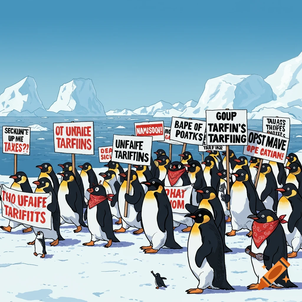 Penguins protesting tariffs on Craiyon