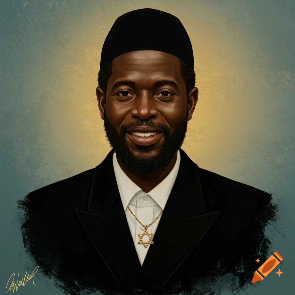 African American Jewish person with Star of David and yarmulke on Craiyon