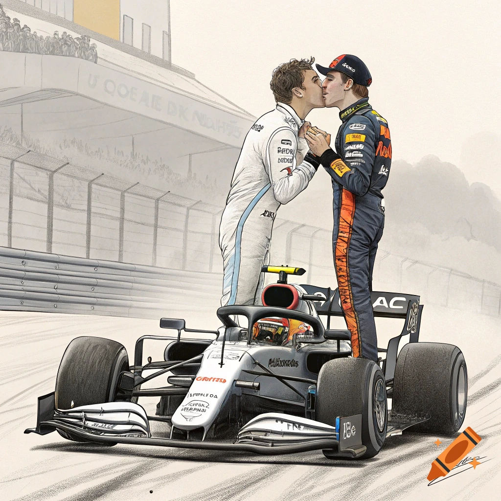 Sketch of Oscar Piastri and Logan Sargeant on F1 Mclaren on Craiyon