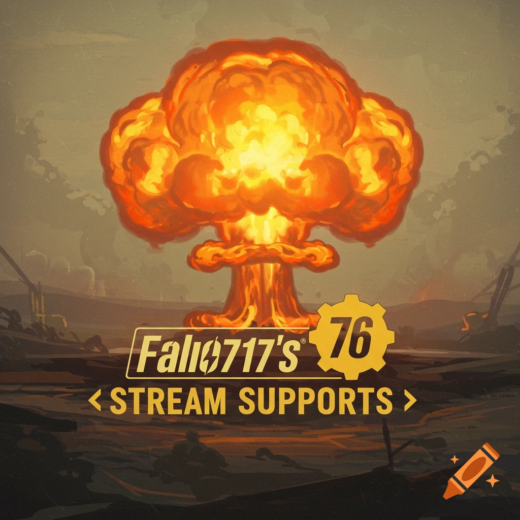 Fallout 76 logo with nuke and text ROB0717'S STREAM SUPPORTS on Craiyon