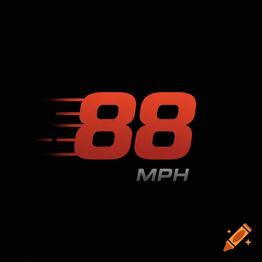 88 MPH logo with orange text and speed lines on black on Craiyon
