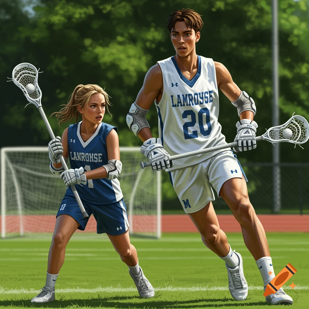 Tall brunette boy and shorter blonde girl, both lacrosse players with ...