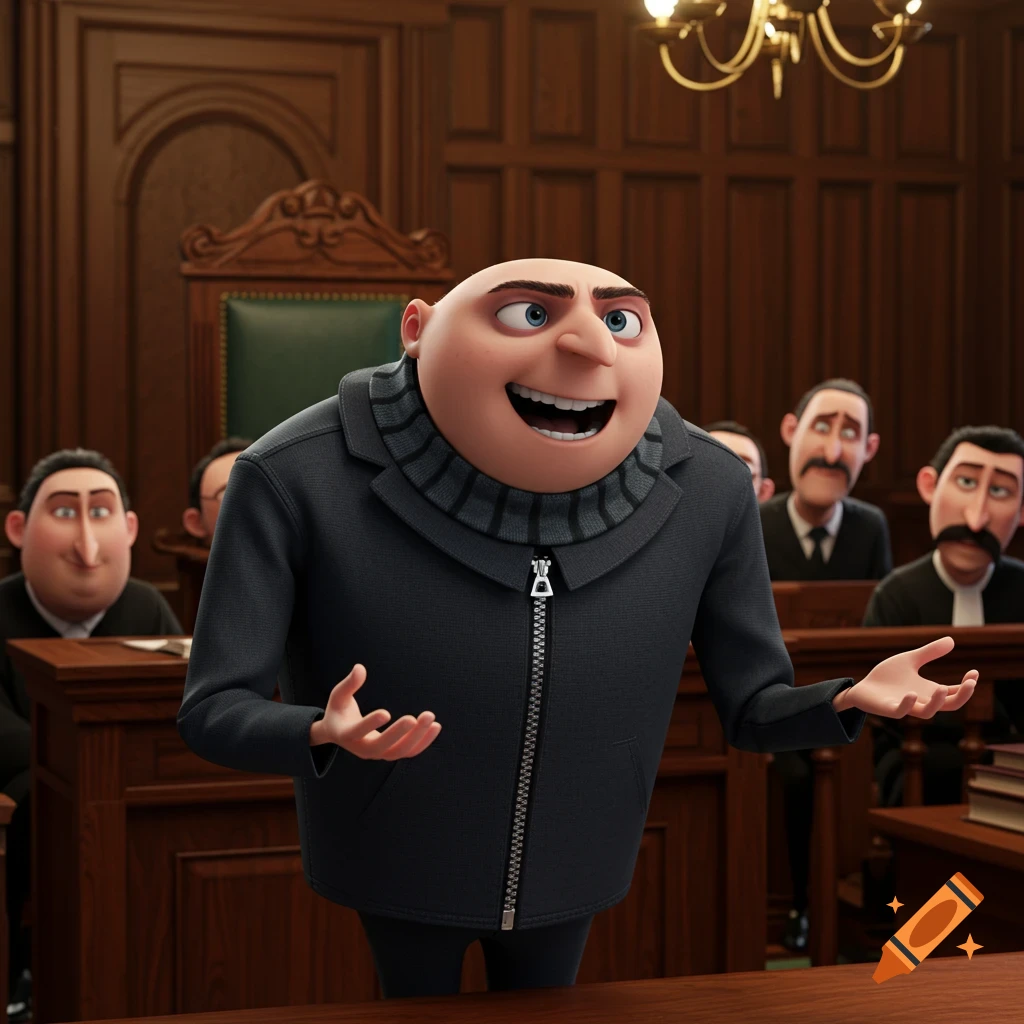 Gru from Despicable Me holds a photo of four children in a 3D animated ...