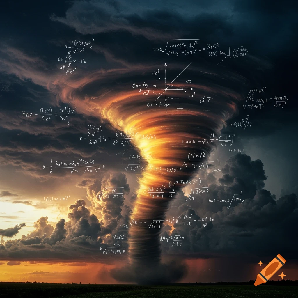 Tornado depicted with meteorological formulas on Craiyon