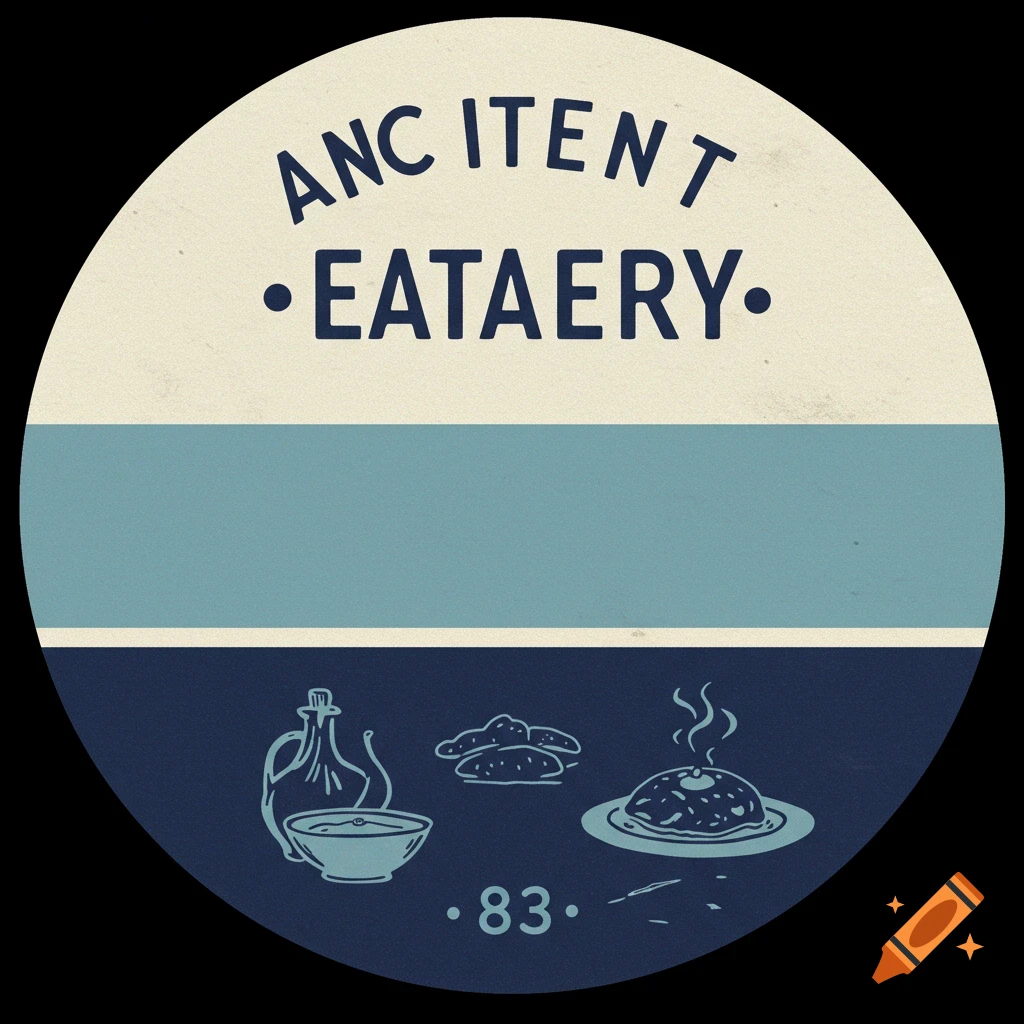 Round token with blue and white sections and an eatery theme. on Craiyon