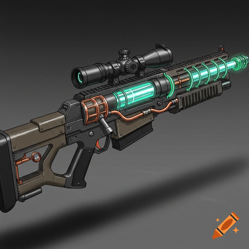 Close-up of a black sniper rifle with a scope and a bullet. on Craiyon