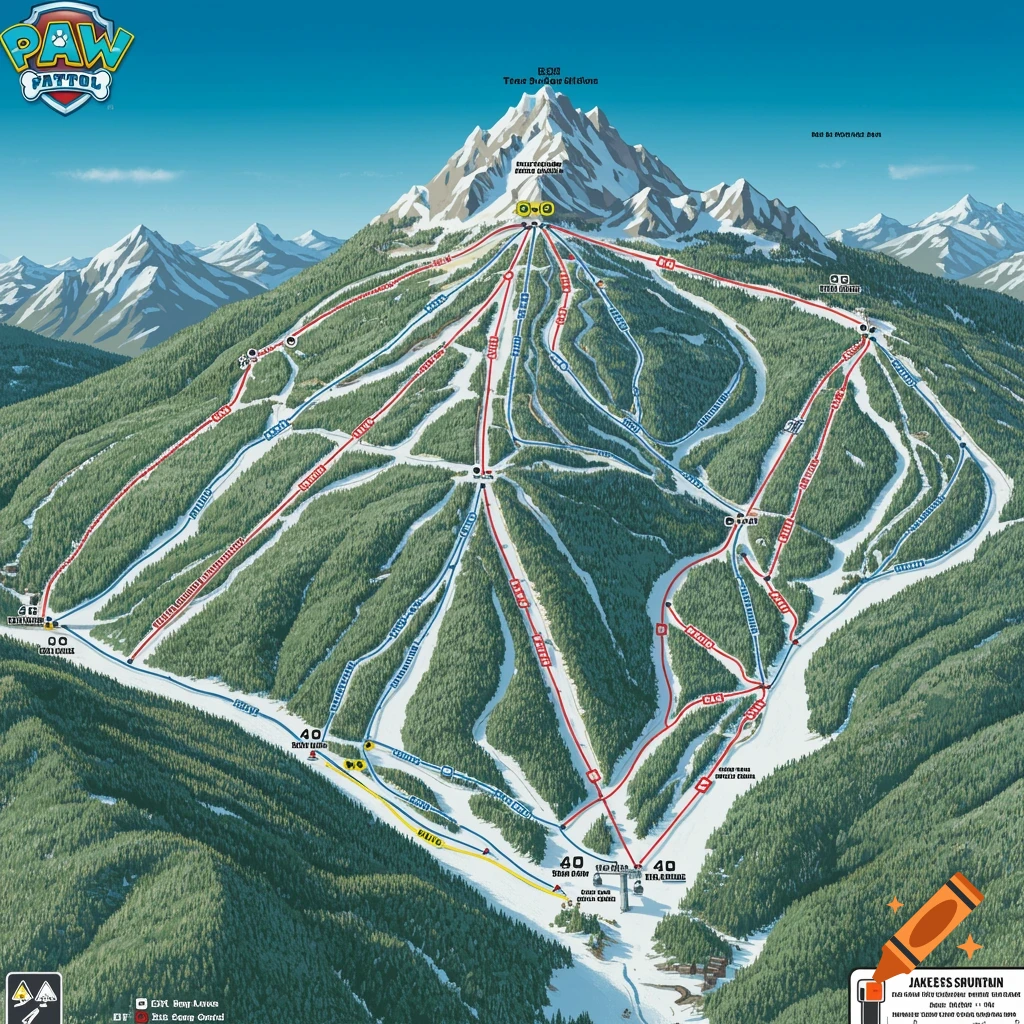 Paw Patrol Jake's Mountain ski trail map with trail levels and ...