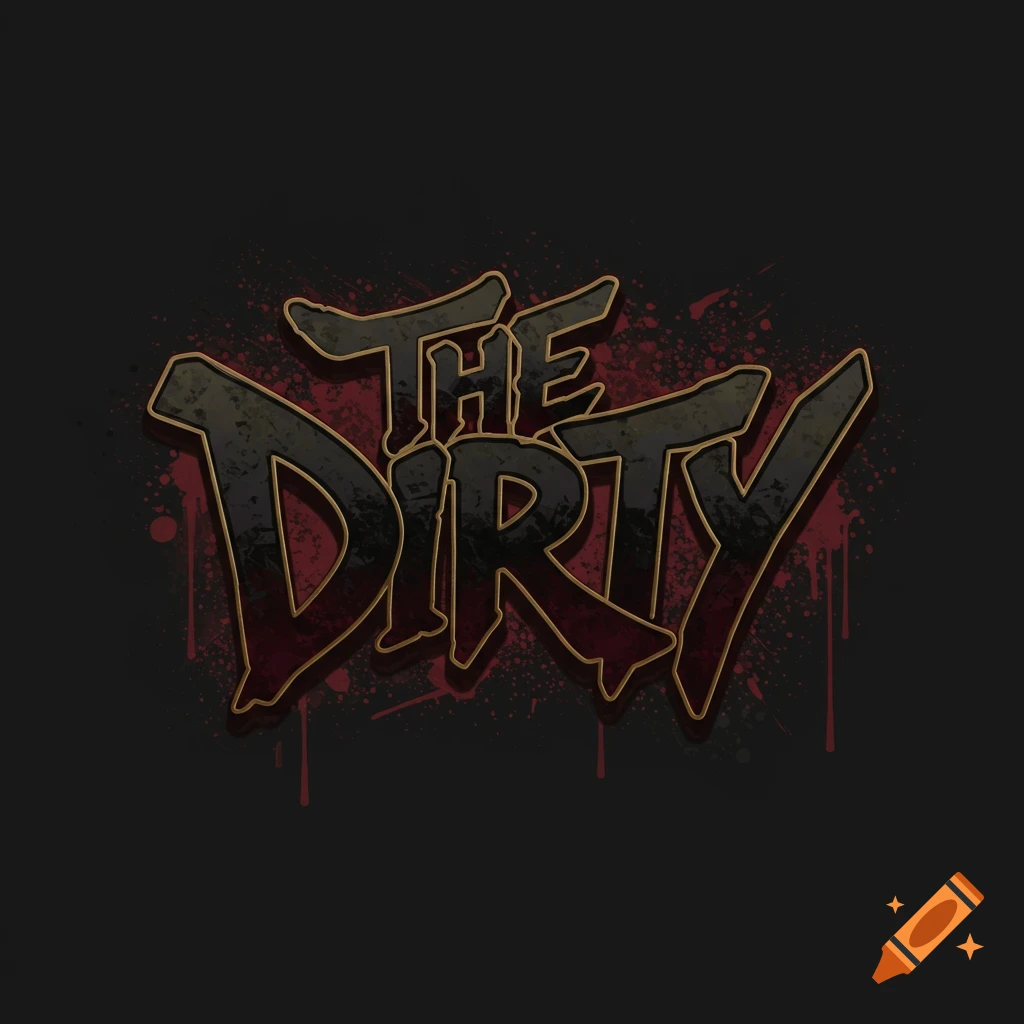 A stylized logo with cracked, splattered text reading THE DIRTY. on Craiyon