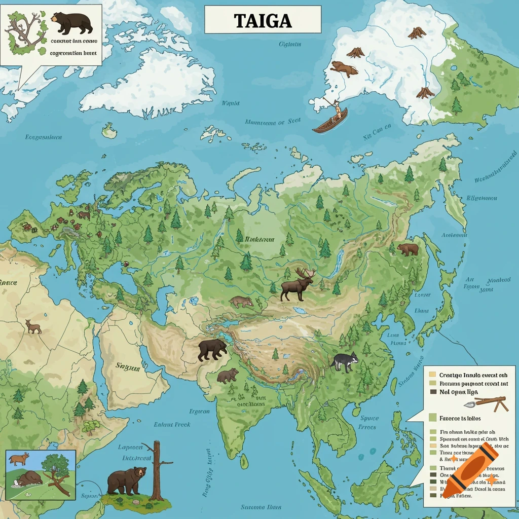 Map diagram of the taiga biome on Craiyon